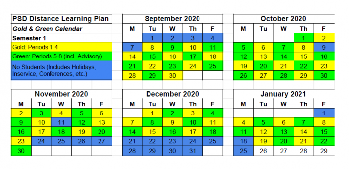 Green and Gold Calendar - Pendleton High School